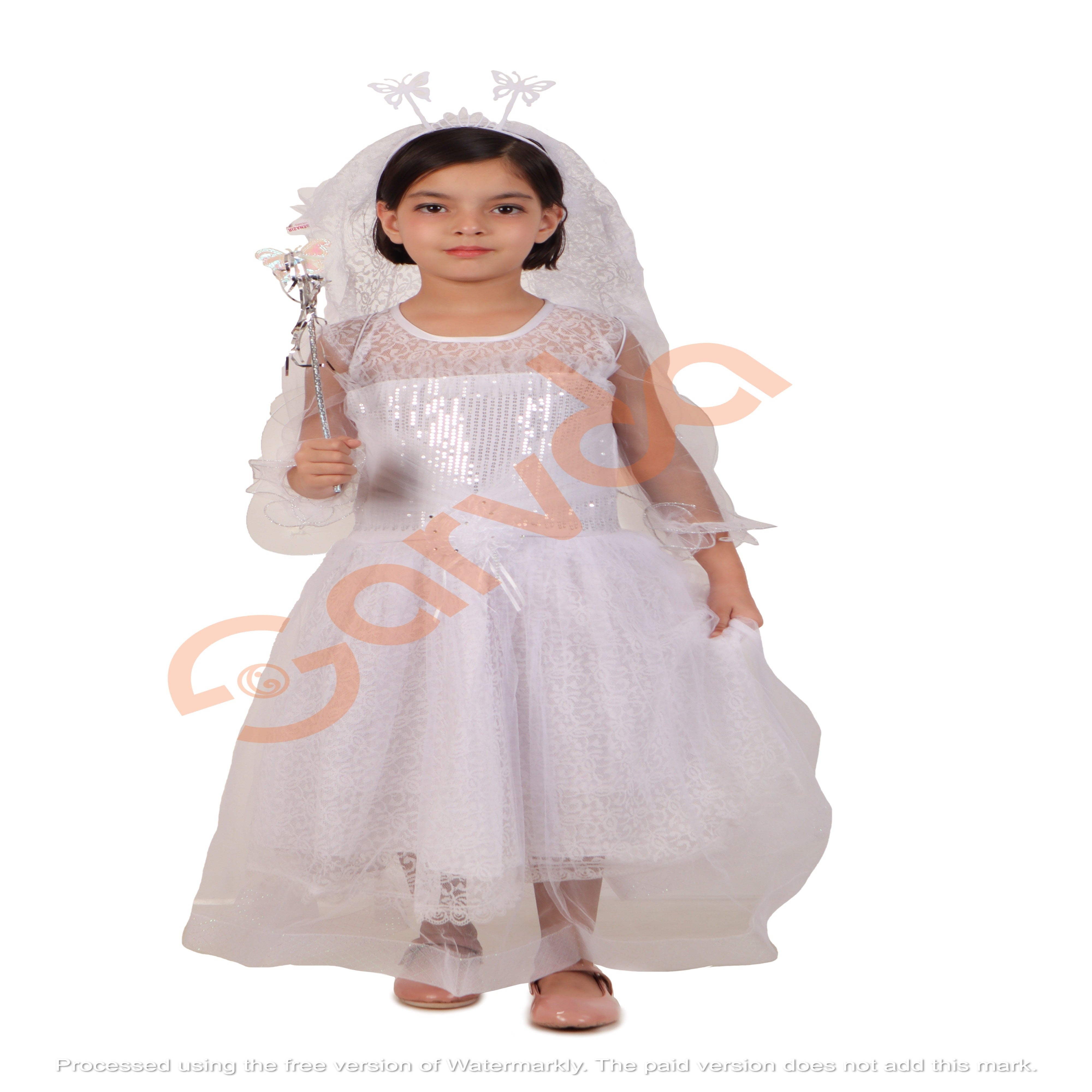 Fairy / Pari Frock dress with wings, hairband, fairy stick - White – Sarvda